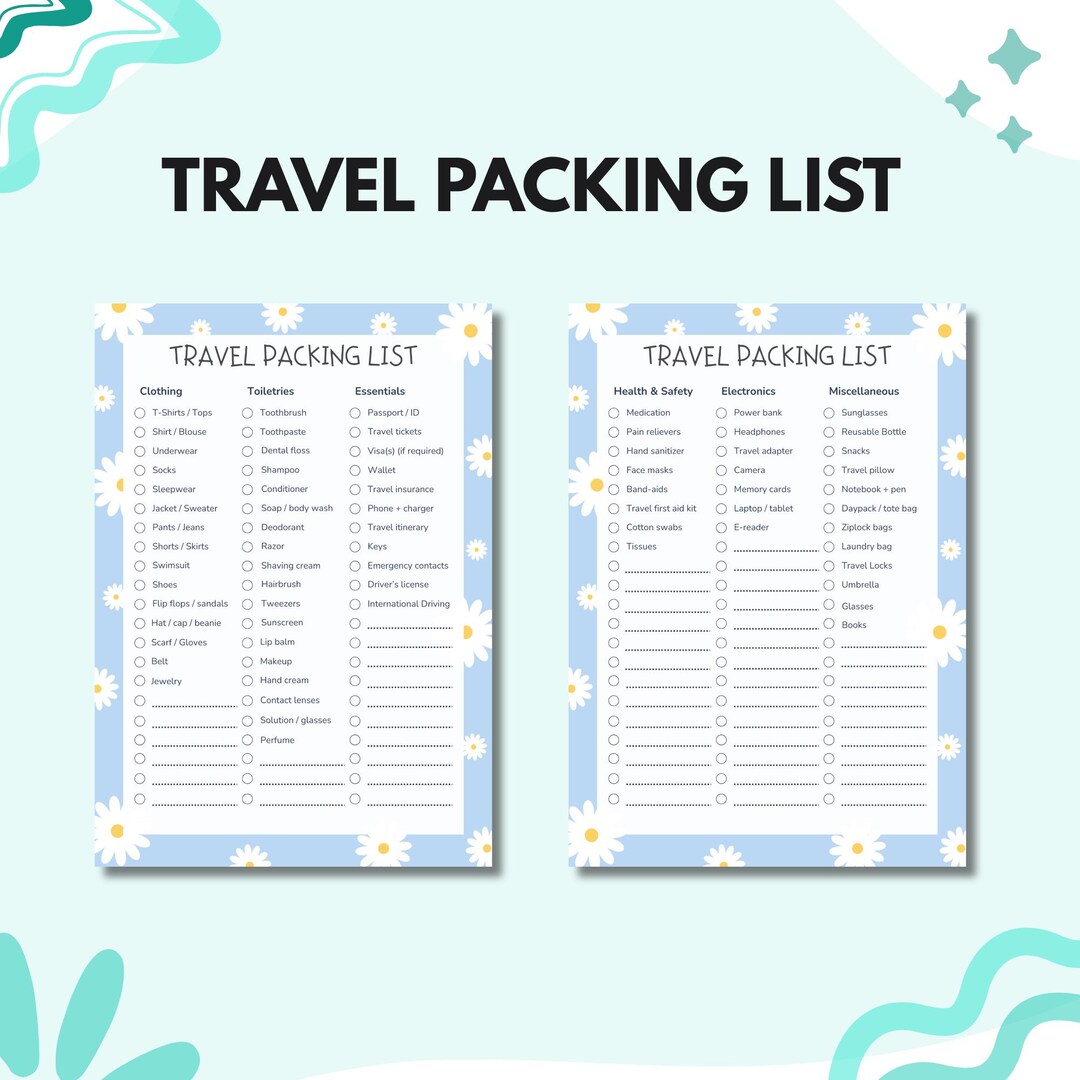 Travel Packing List | Checklist | Essentials | Floral Style | Printable ...