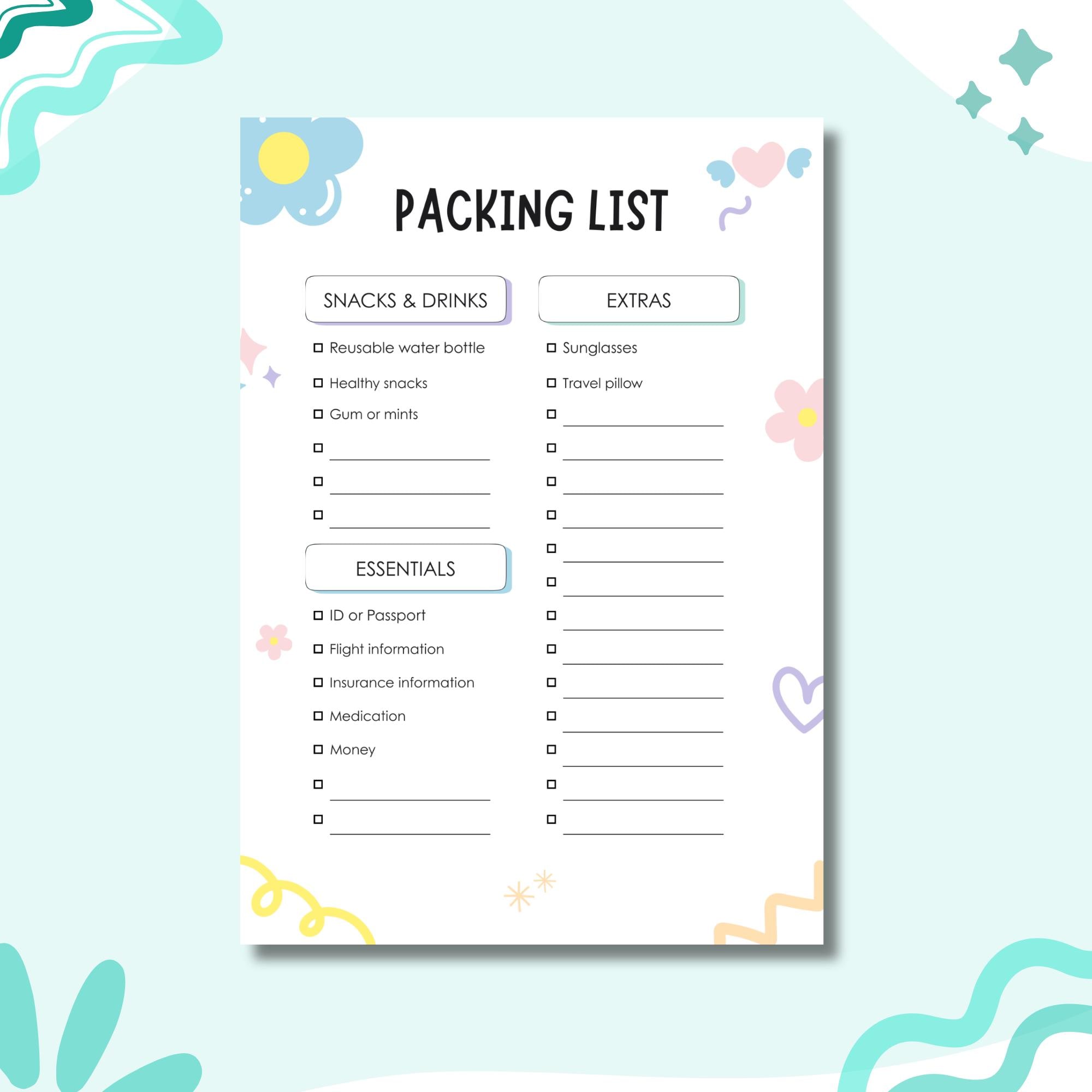 Travel Packing List for Kids | Checklist | Essentials | Printable ...