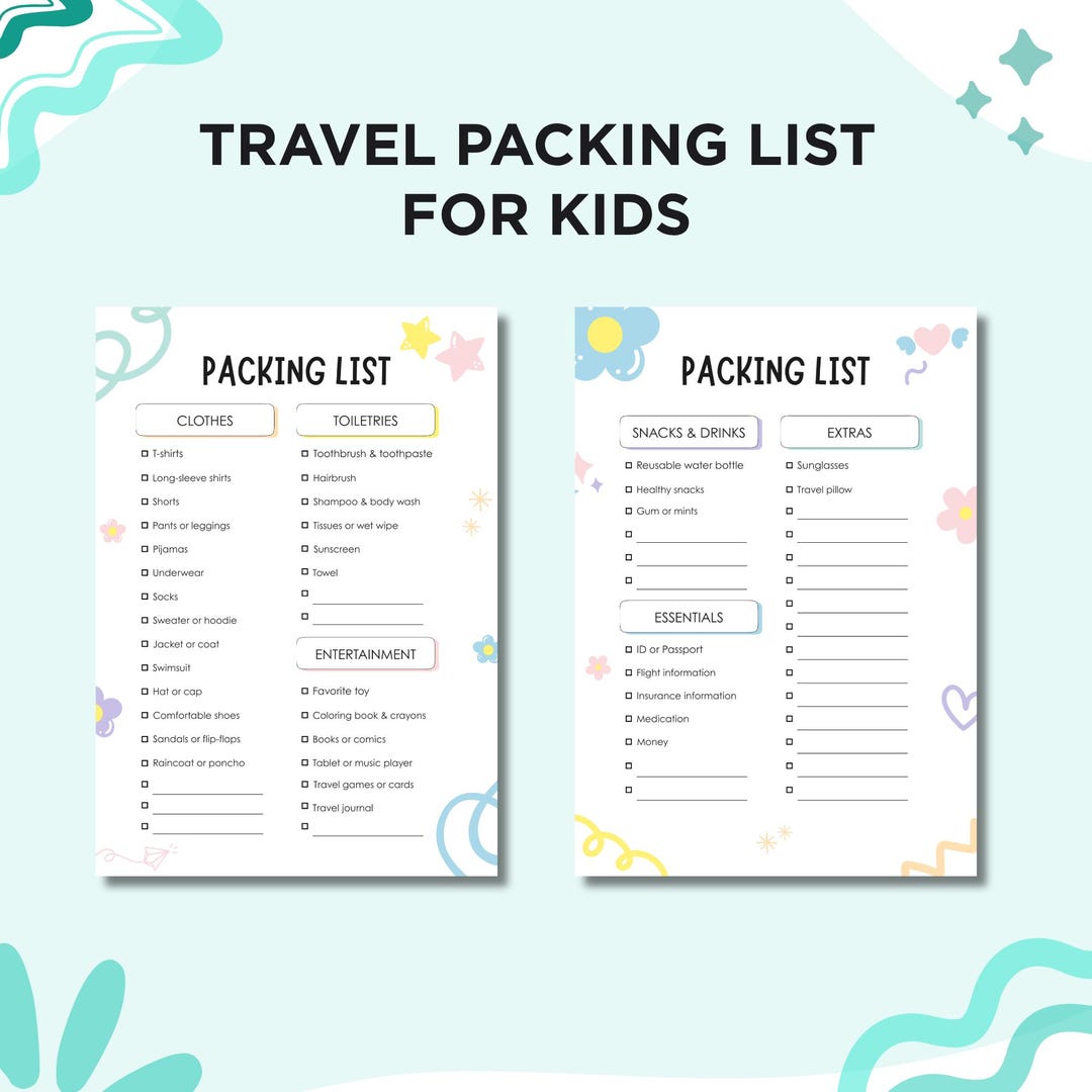 Travel Packing List for Kids | Checklist | Essentials | Printable ...