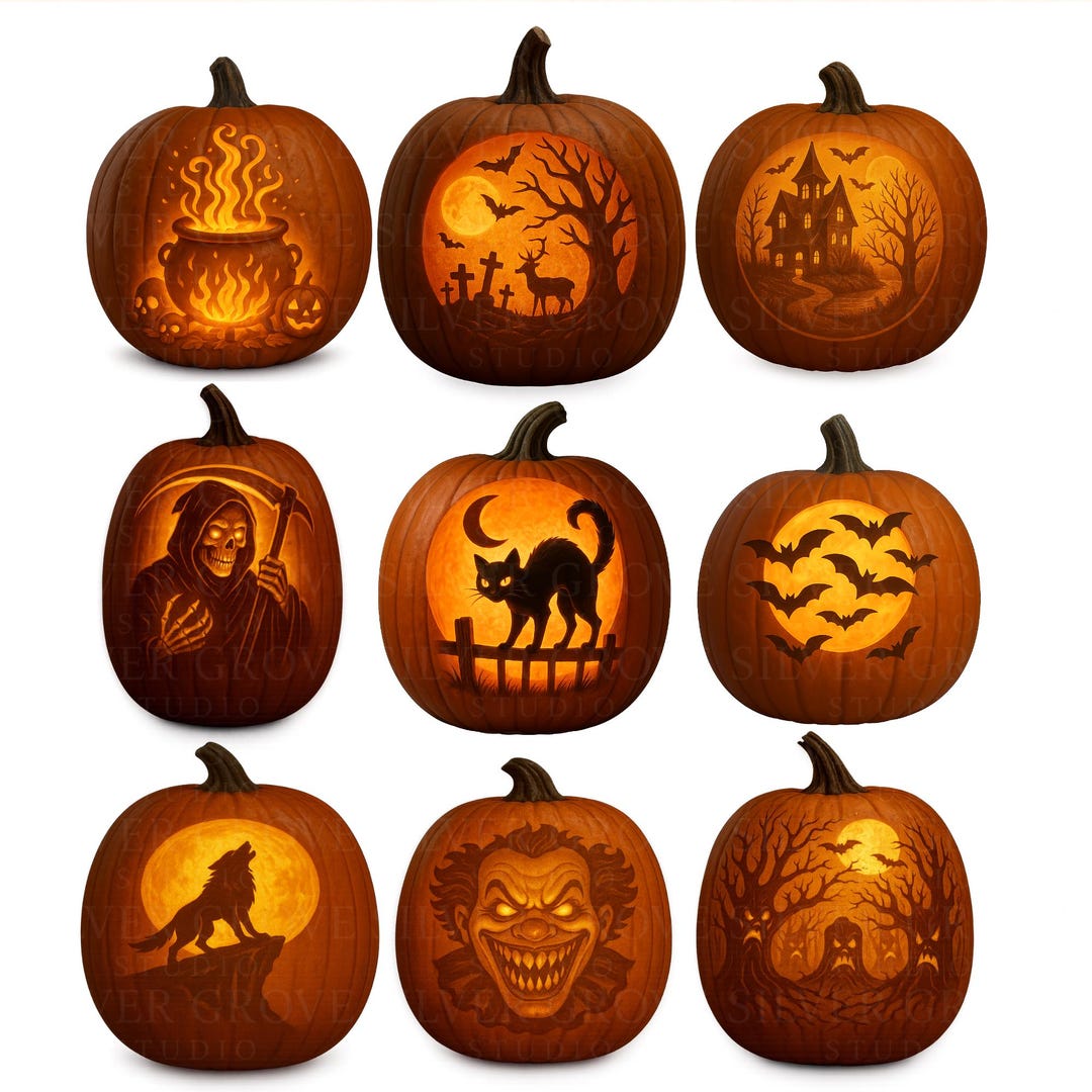 Halloween Carved Pumpkin Clipart: Spooky Jack O'lantern PNG (digital ...