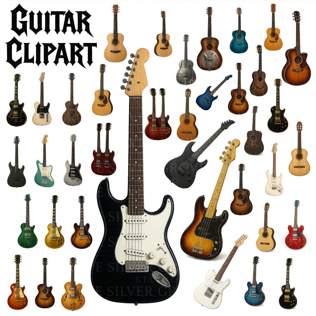 Guitar Clipart Bundle: Acoustic & Electric PNG Designs (digital ...