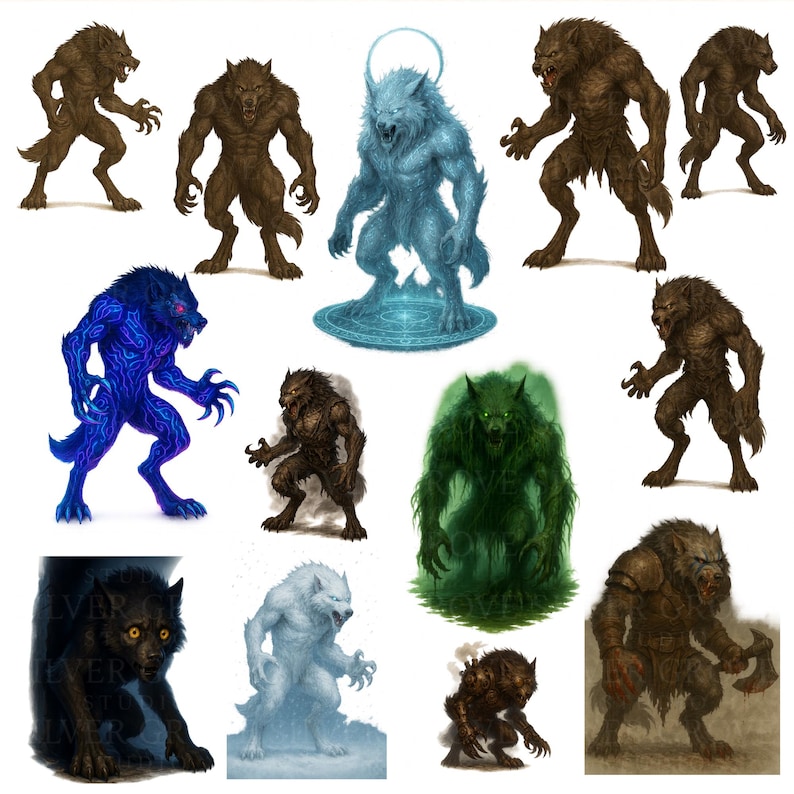 Werewolf Clipart Bundle | Fantasy Horror Digital Pngs for Crafts and ...