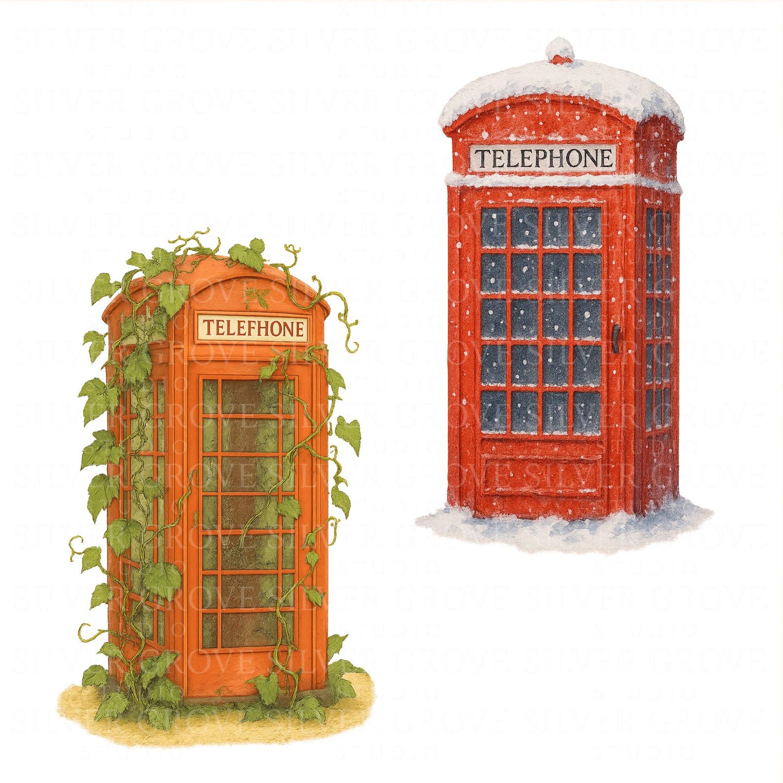 5 Telephone Box Clipart Bundle, Watercolor Red & Blue Phone Booth PNG ...