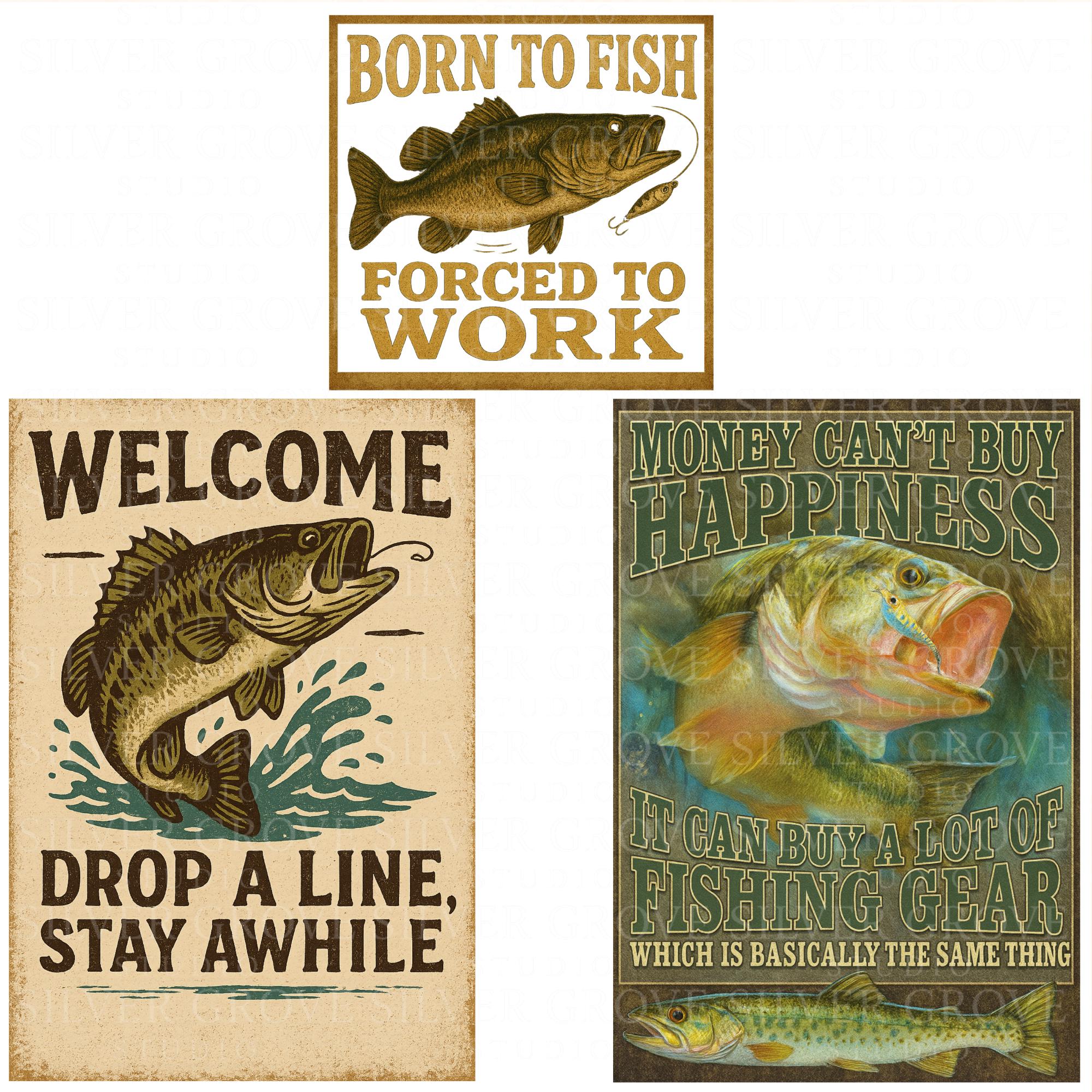 Retro Fishing Signs: Angler Gift, Bass Design (digital Prints ...