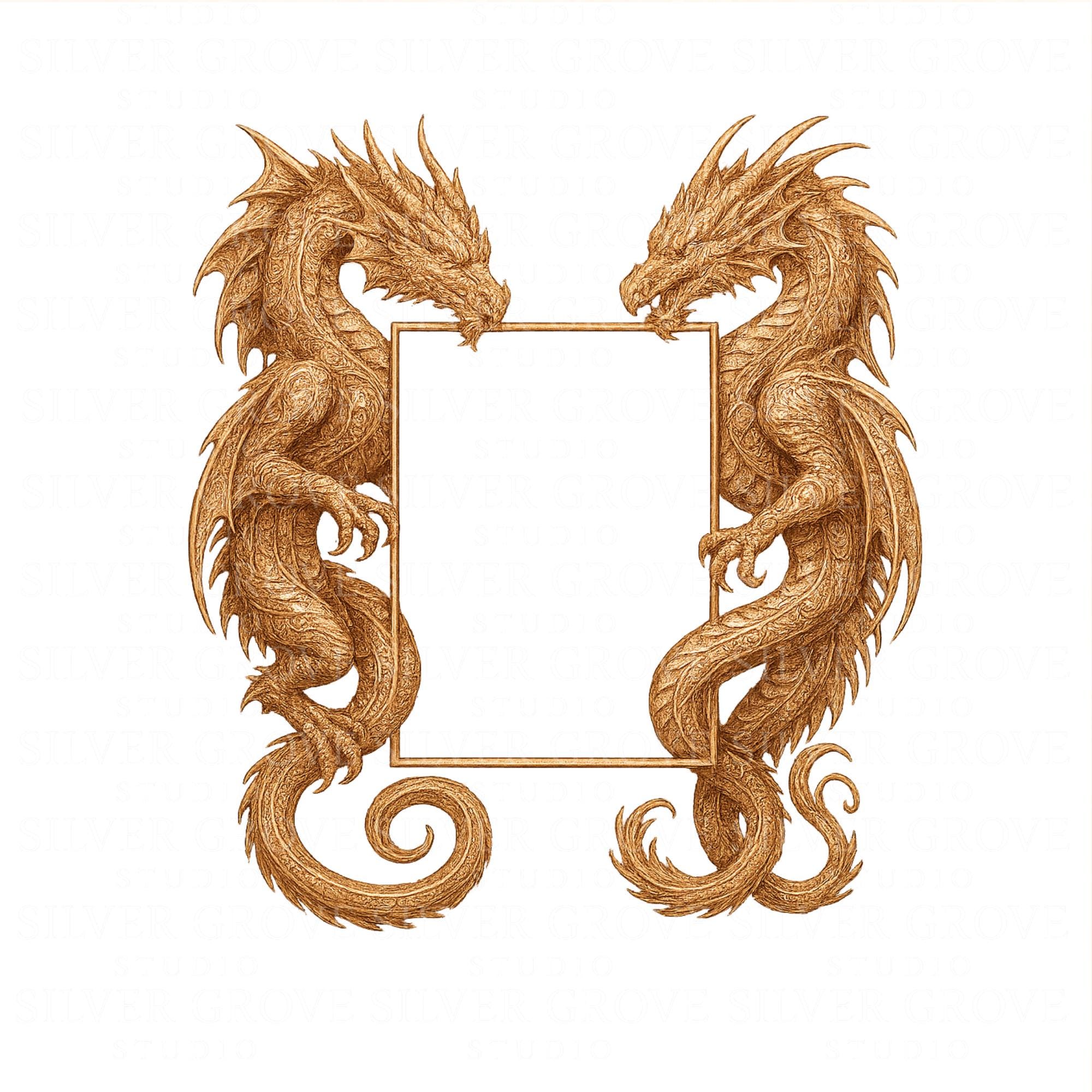 10 Dragon Frame Clipart Bundle, Fantasy Medieval PNG Set, Gothic Ornate ...