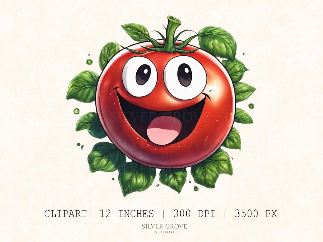 5 Funny Cartoon Tomato Clipart Bundle - Cute Smiling Tomato Faces With ...