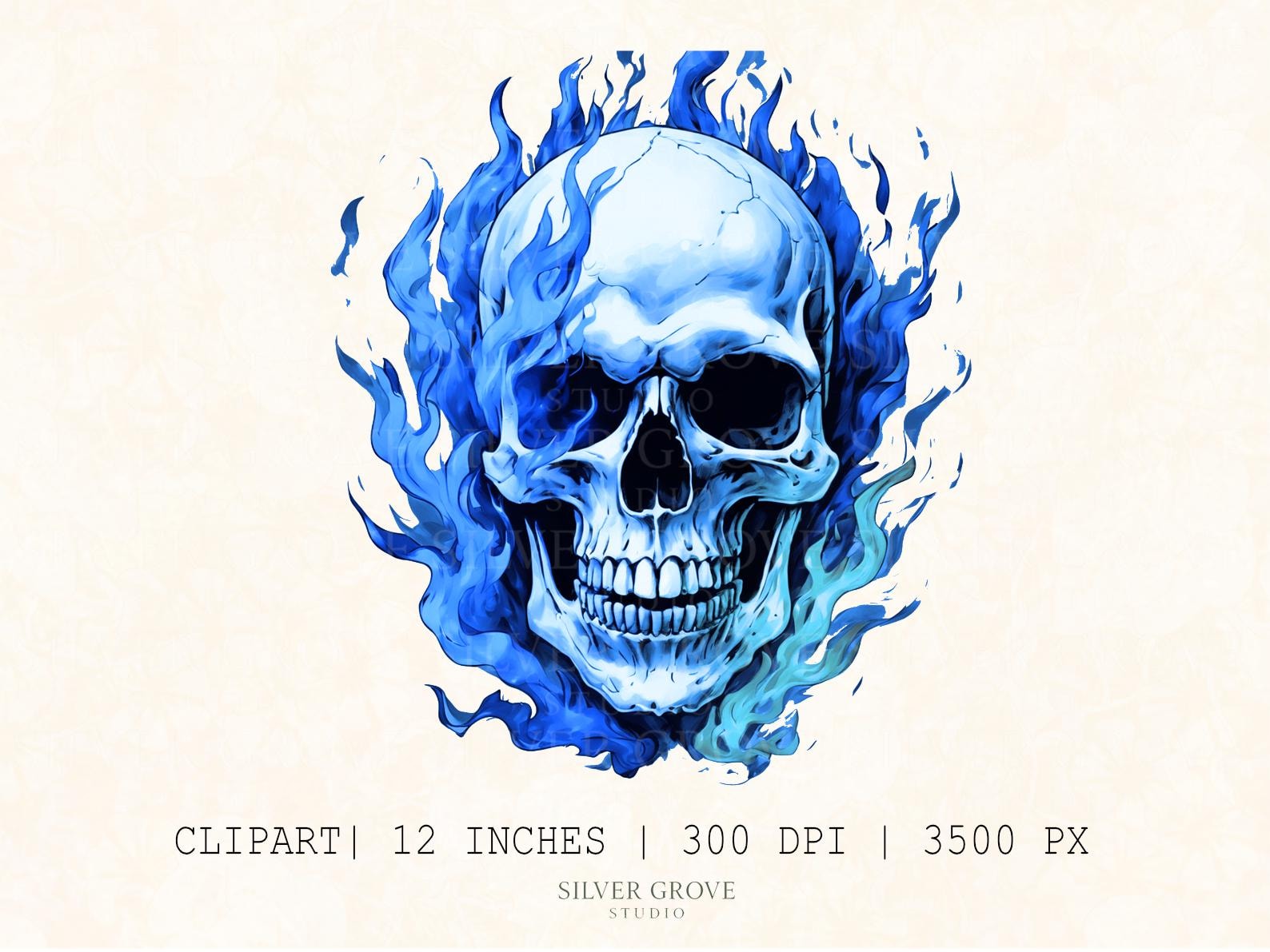 5 Blue Flaming Skull Clipart PNG – Digital Fire Skull Art for Halloween ...