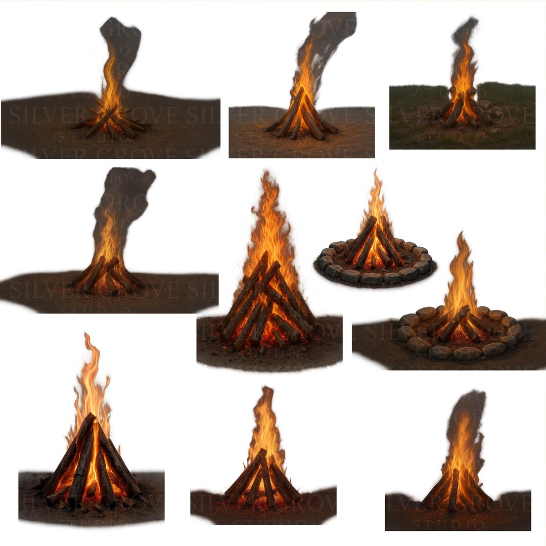 10 Campfire Clipart Set | Realistic Fire Pngs | Bonfire Flames Digital ...