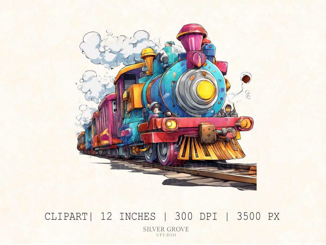 Cartoon Train Clipart Bundle | Cute Steam Engine Pngs for Kids and ...