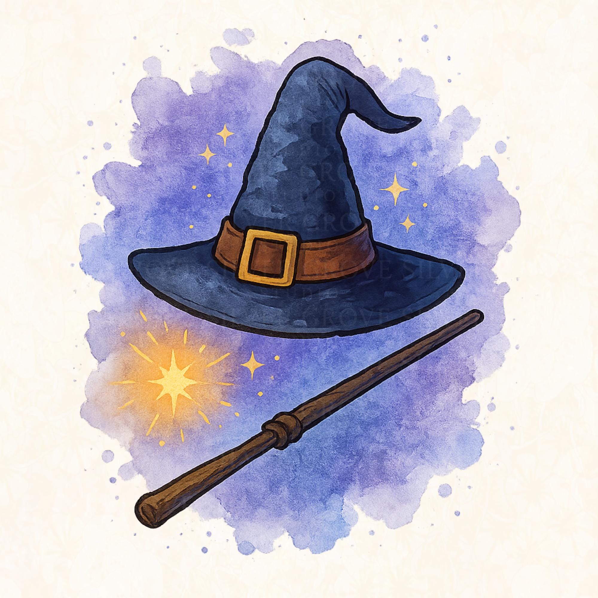 9 Magical Wizard Clipart Bundle – Watercolour Hat, Wand, Owl, Spell ...