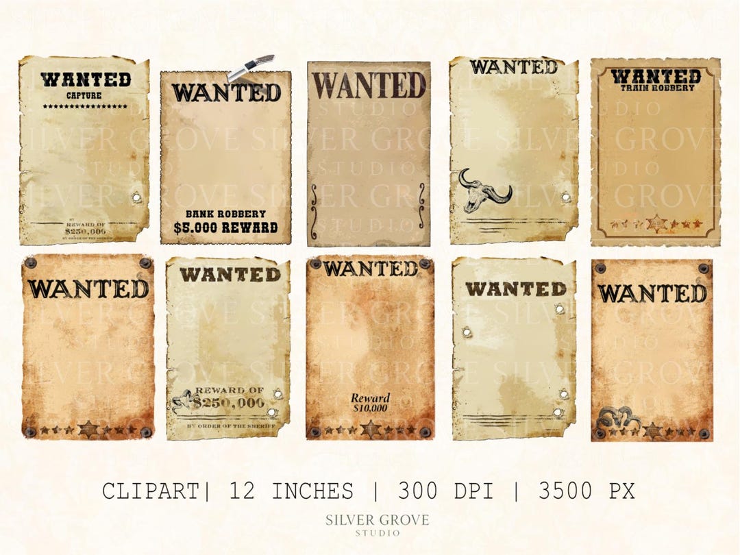 Blank Wanted Poster Clipart Bundle: Vintage Western Outlaw Signs ...