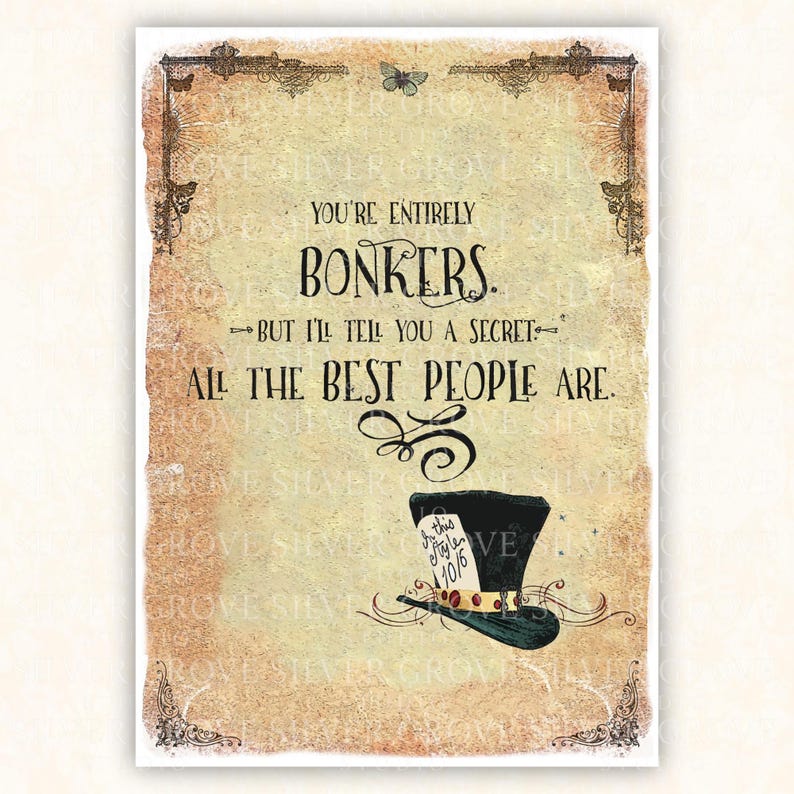 1 Alice in Wonderland Quote Wall Art You're Entirely Bonkers Quote ...