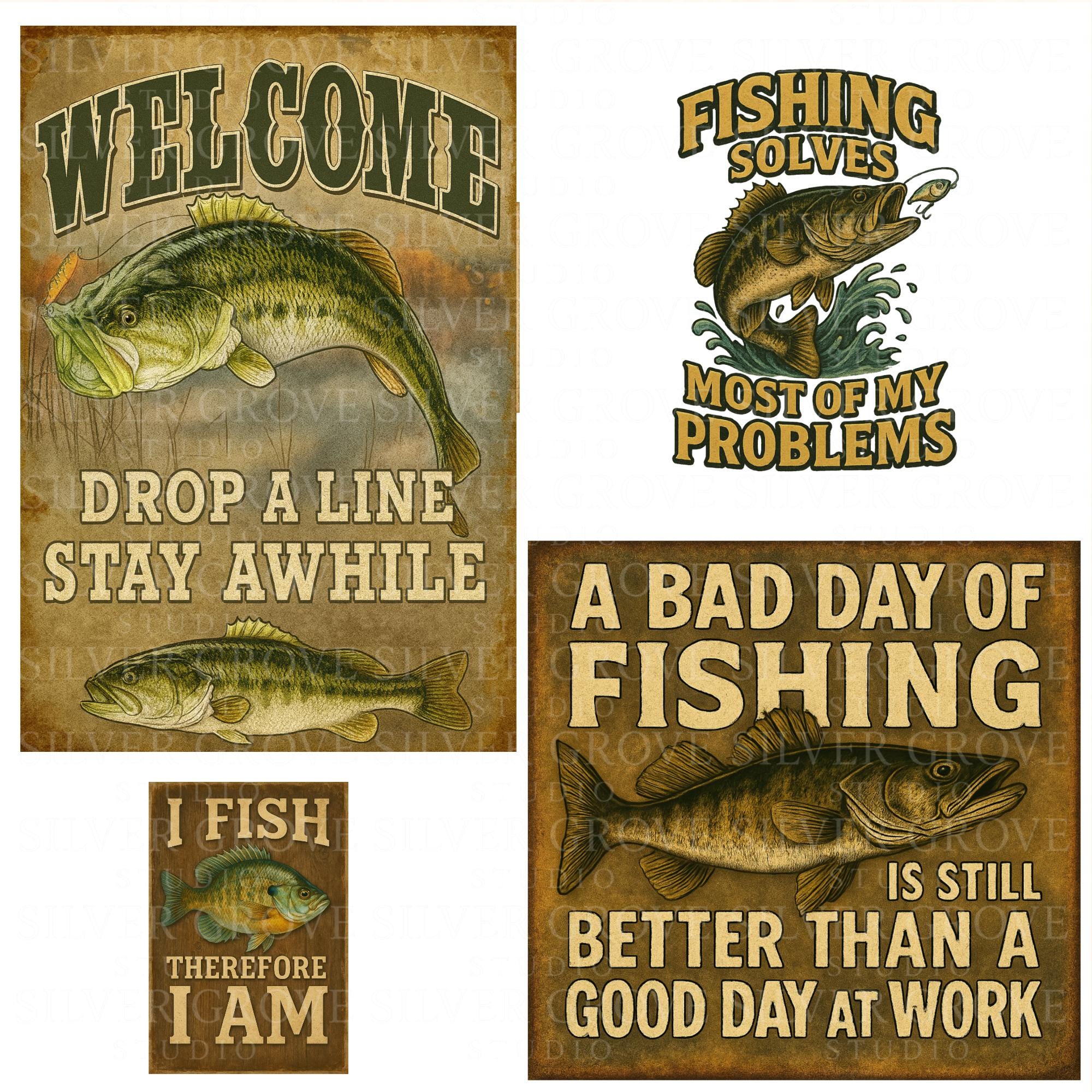 Retro Fishing Signs: Angler Gift, Bass Design (digital Prints ...