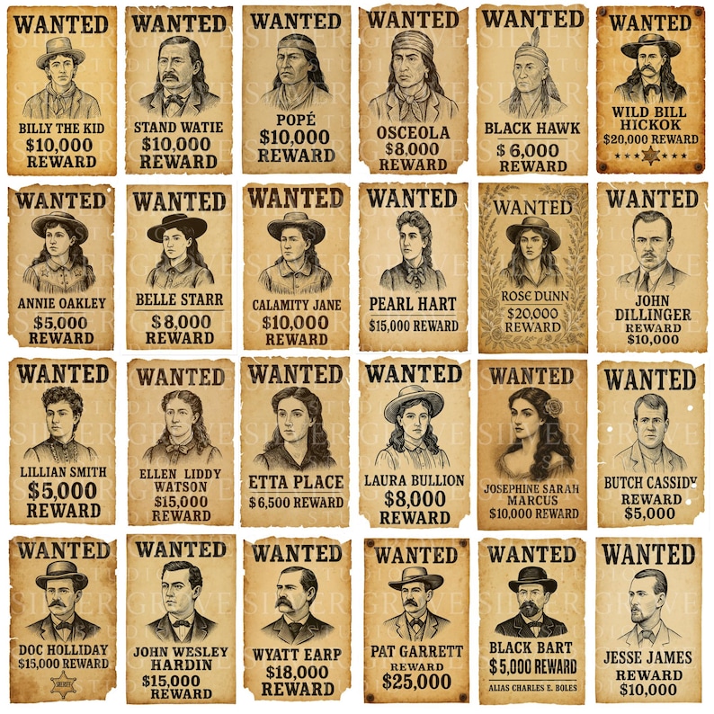 Wild West Wanted Poster Bundle: Old West Outlaw Theme (digital Download ...