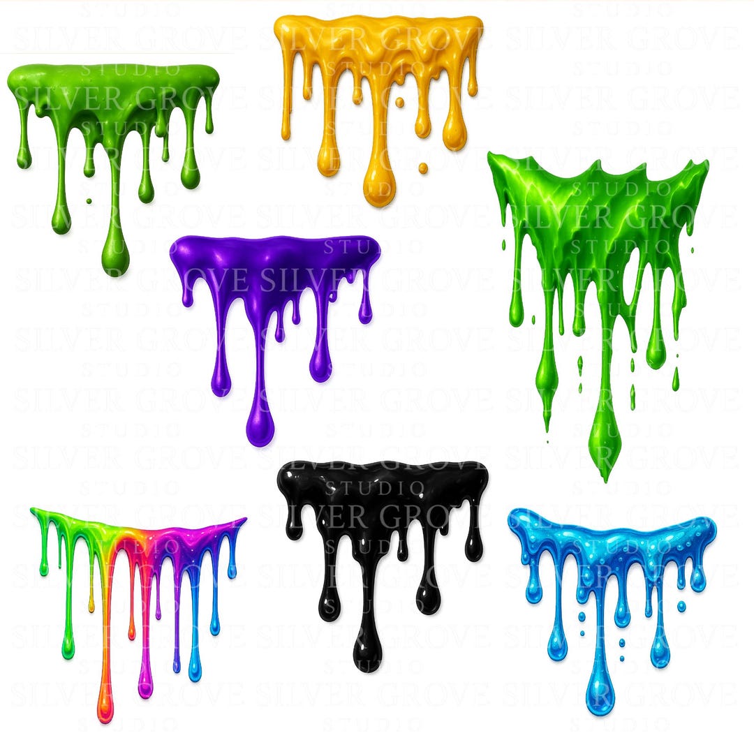 7 Paint Drip Clipart Set | Colorful Dripping Paint Pngs | Neon ...