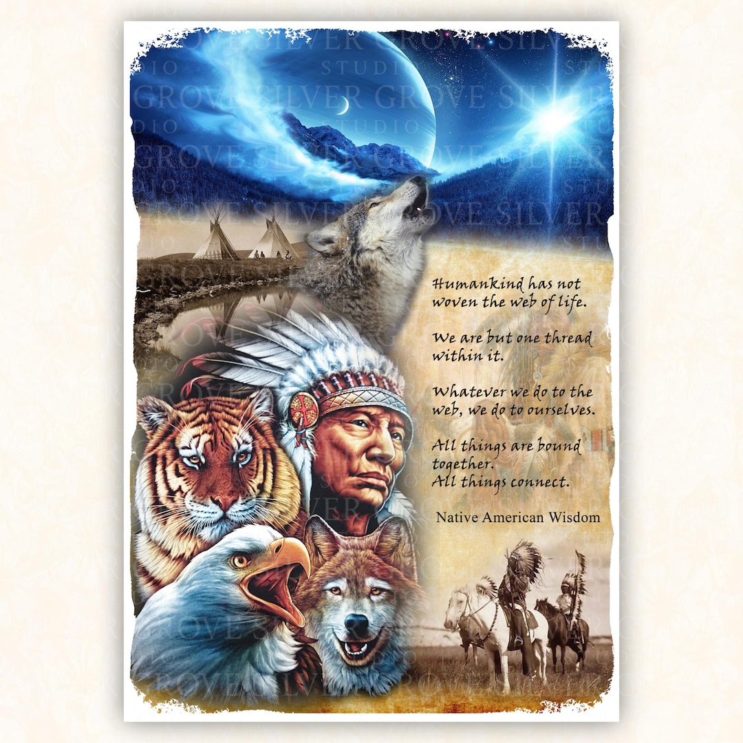 Native American Wisdom Art Print: Tribal Animals, Spiritual Quote ...