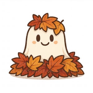Cute Halloween Ghost Clipart, 9 Autumn Ghost Pngs With Fall Leaves ...