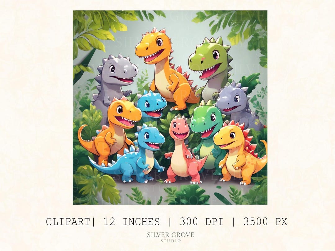 5 Cute Baby Dinosaur Clipart Bundle PNG – Colourful Nursery Dino Art ...