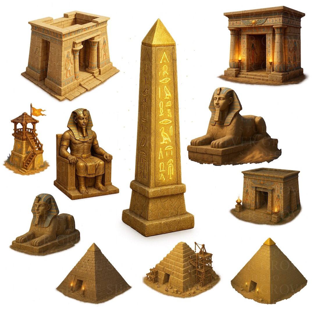 11 Ancient Egyptian Clipart Set – 3D Pharaoh Statue & Temple PNG ...