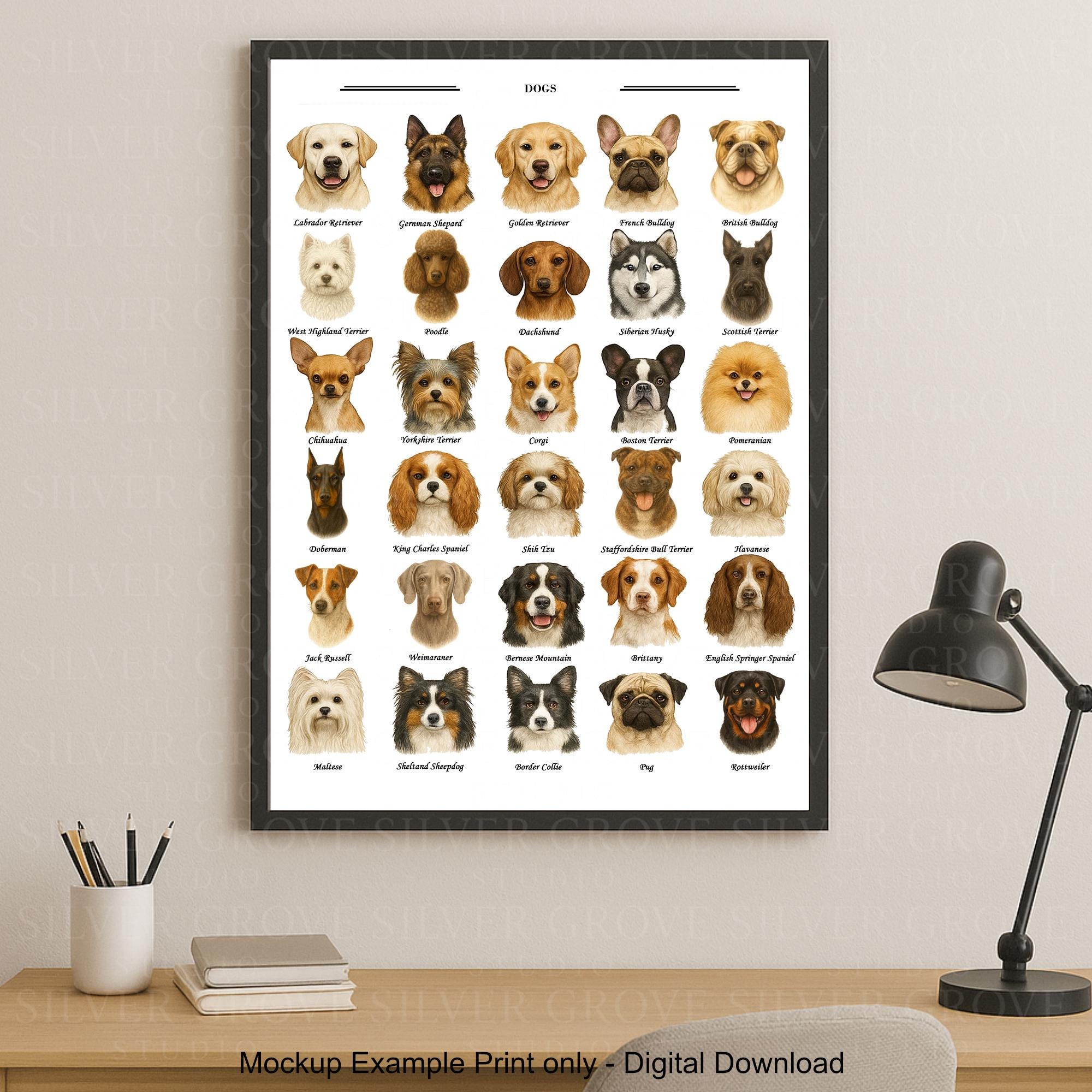 Dog Breeds Poster: Illustrated Puppy Identification Chart (digital ...