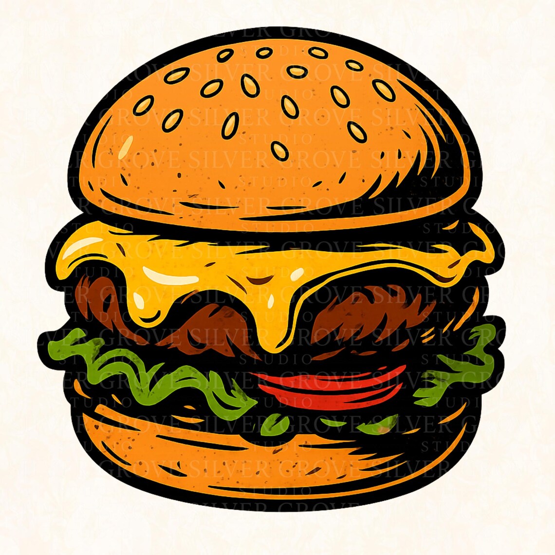 5 Cartoon Cheeseburger Clipart – Bold Comic Style Burger PNG, Fast Food ...