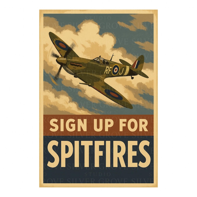 WW2 RAF Spitfire Poster Set: Vintage Pilot Propaganda Art (digital ...