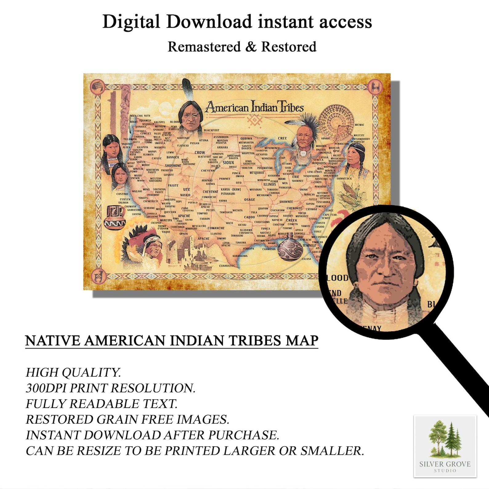 Vintage Native American Tribes Map: USA Tribal Nations (PNG Digital ...