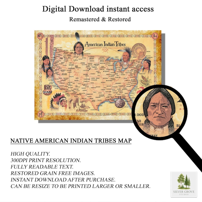 Vintage Native American Tribes Map: USA Tribal Nations (PNG Digital ...