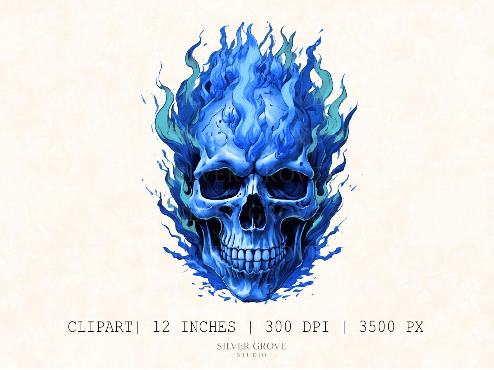 5 Blue Flaming Skull Clipart PNG – Digital Fire Skull Art for Halloween ...