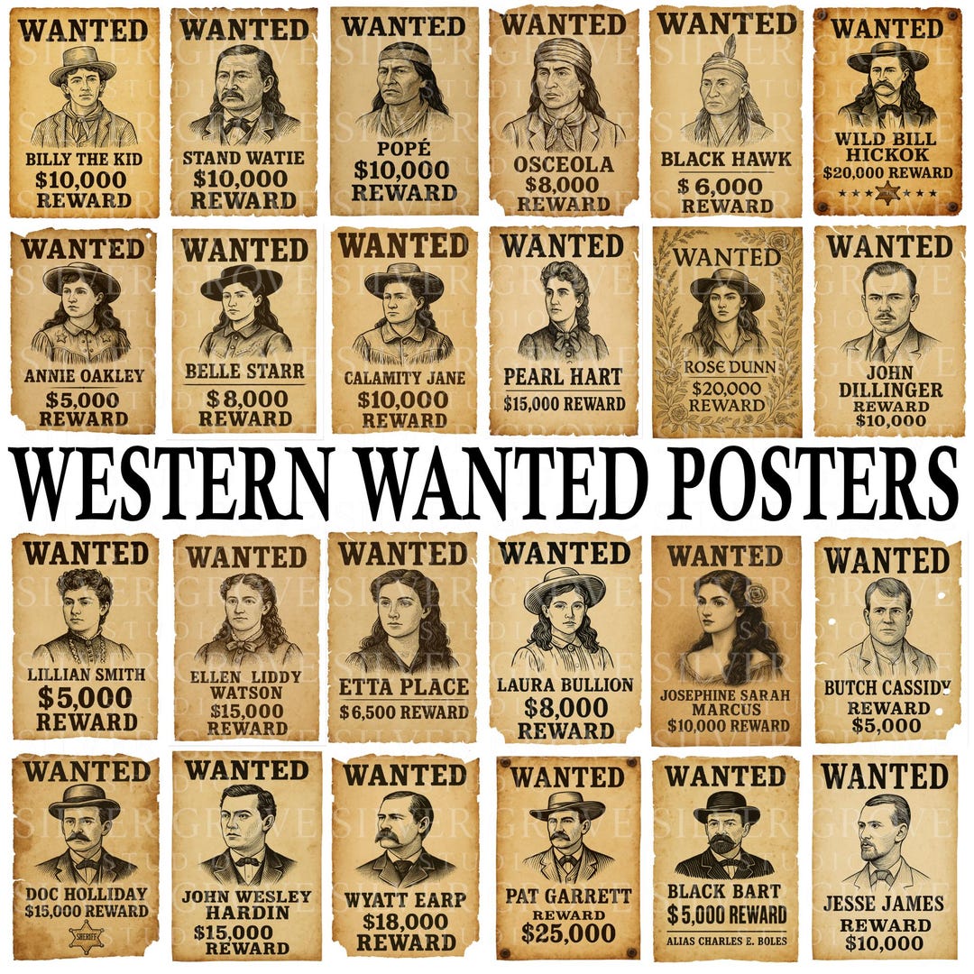 Wild West Wanted Poster Bundle: Old West Outlaw Theme (digital Download ...