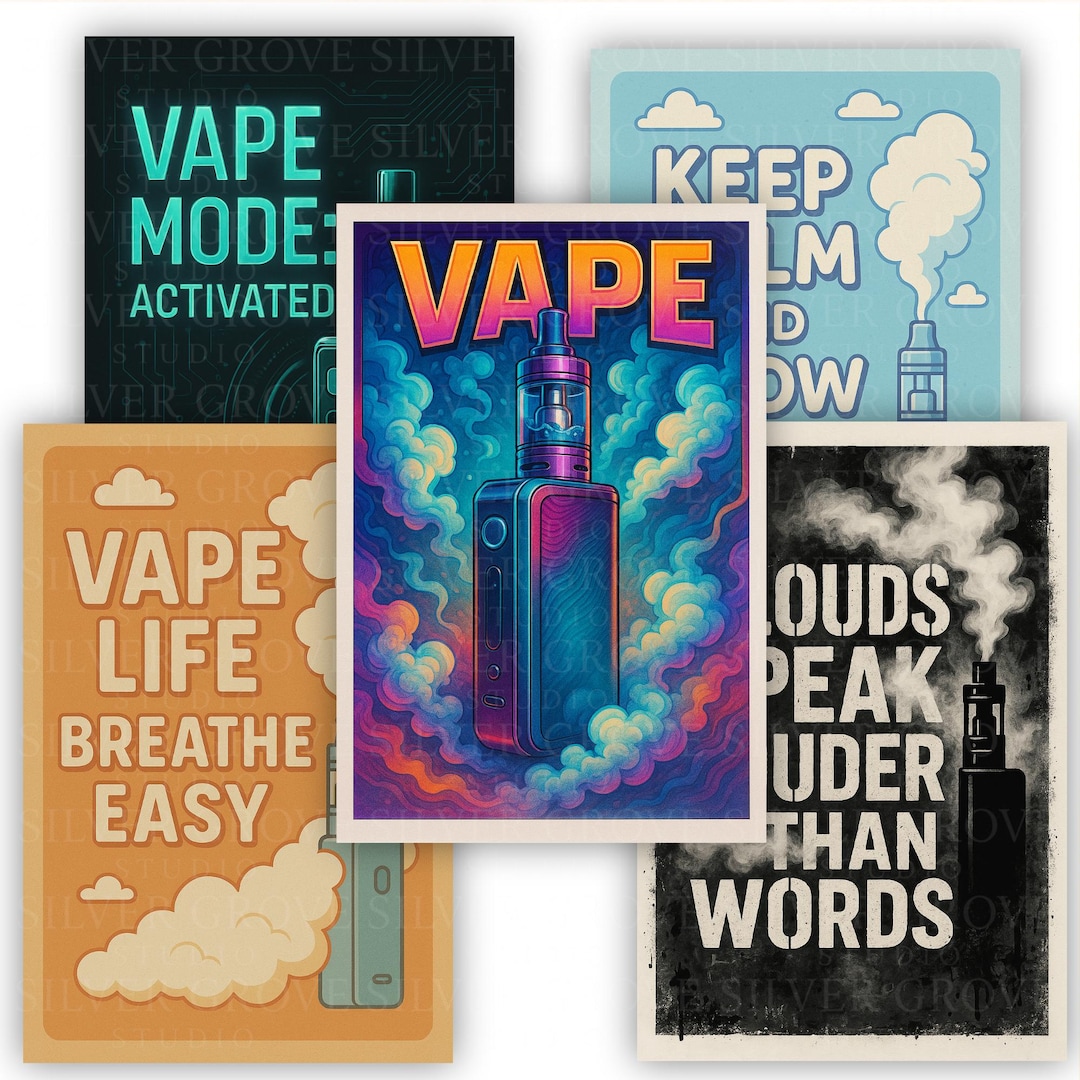 5 Vape Poster Bundle, Colorful Vapor Wall Art Prints, Modern Smoking ...