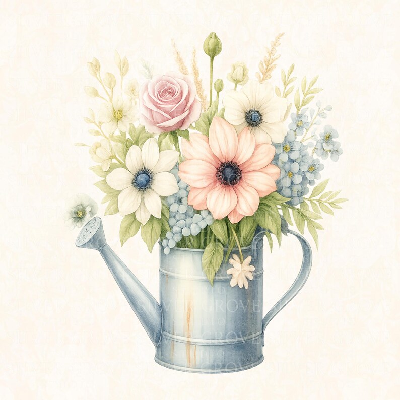 Watering Can Clipart Bundle | Watercolor Floral Pngs for Spring Crafts ...