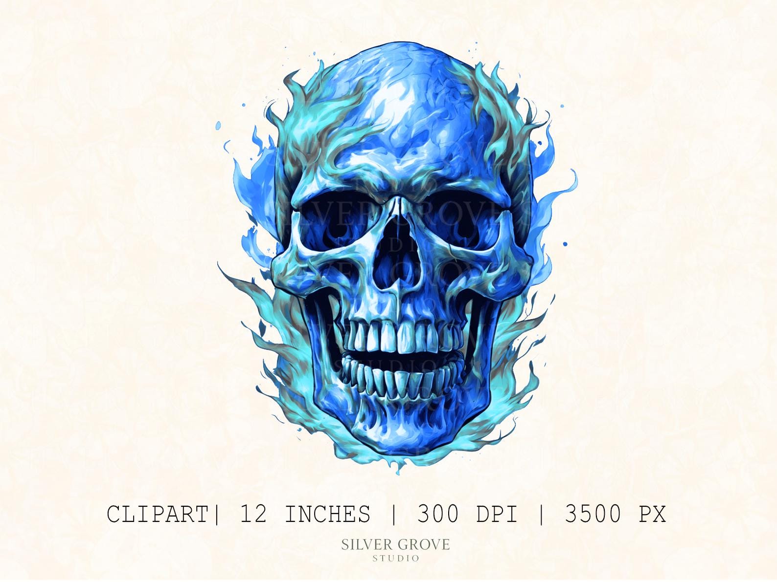 5 Blue Flaming Skull Clipart PNG – Digital Fire Skull Art for Halloween ...