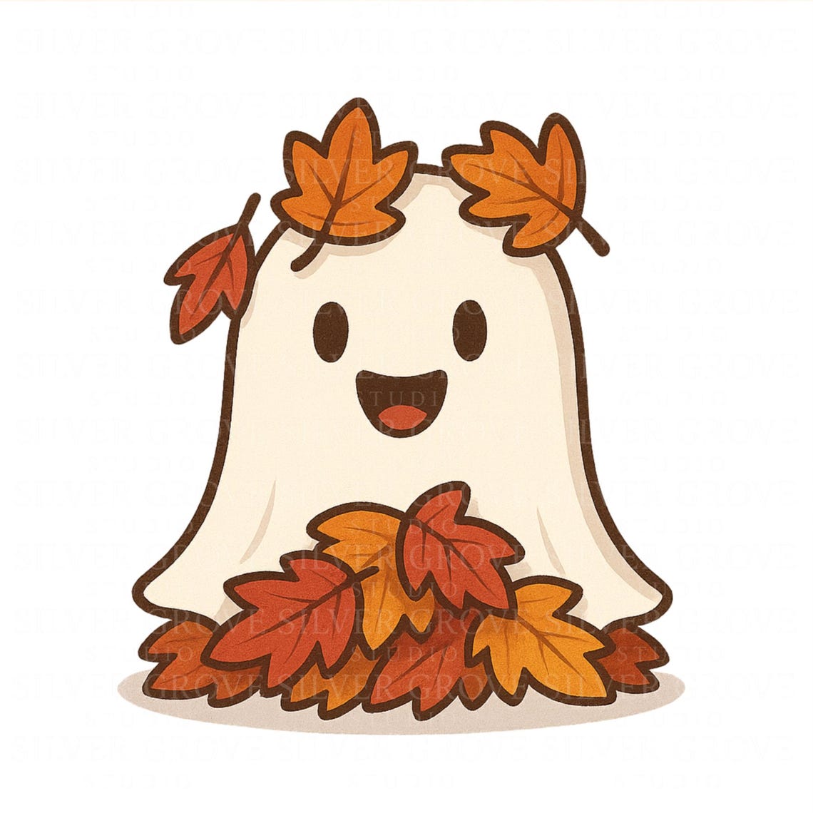 Cute Halloween Ghost Clipart, 9 Autumn Ghost Pngs With Fall Leaves ...