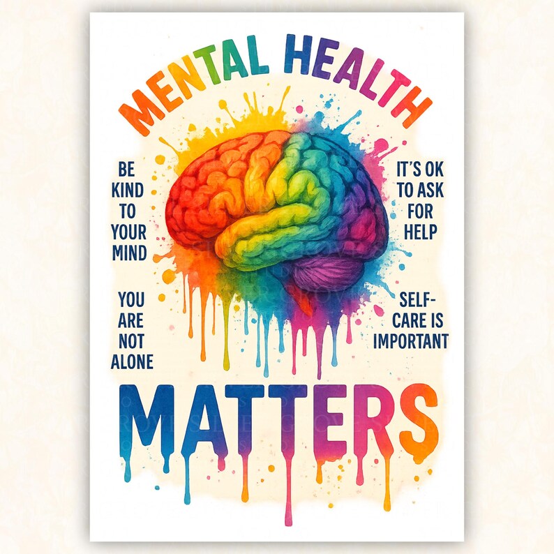 Mental Health Awareness Poster Bundle: Rainbow Inspirational Wall Art ...