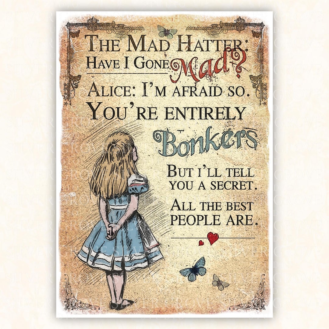 Alice in Wonderland Print: Mad Hatter Bonkers Quote (digital Download ...