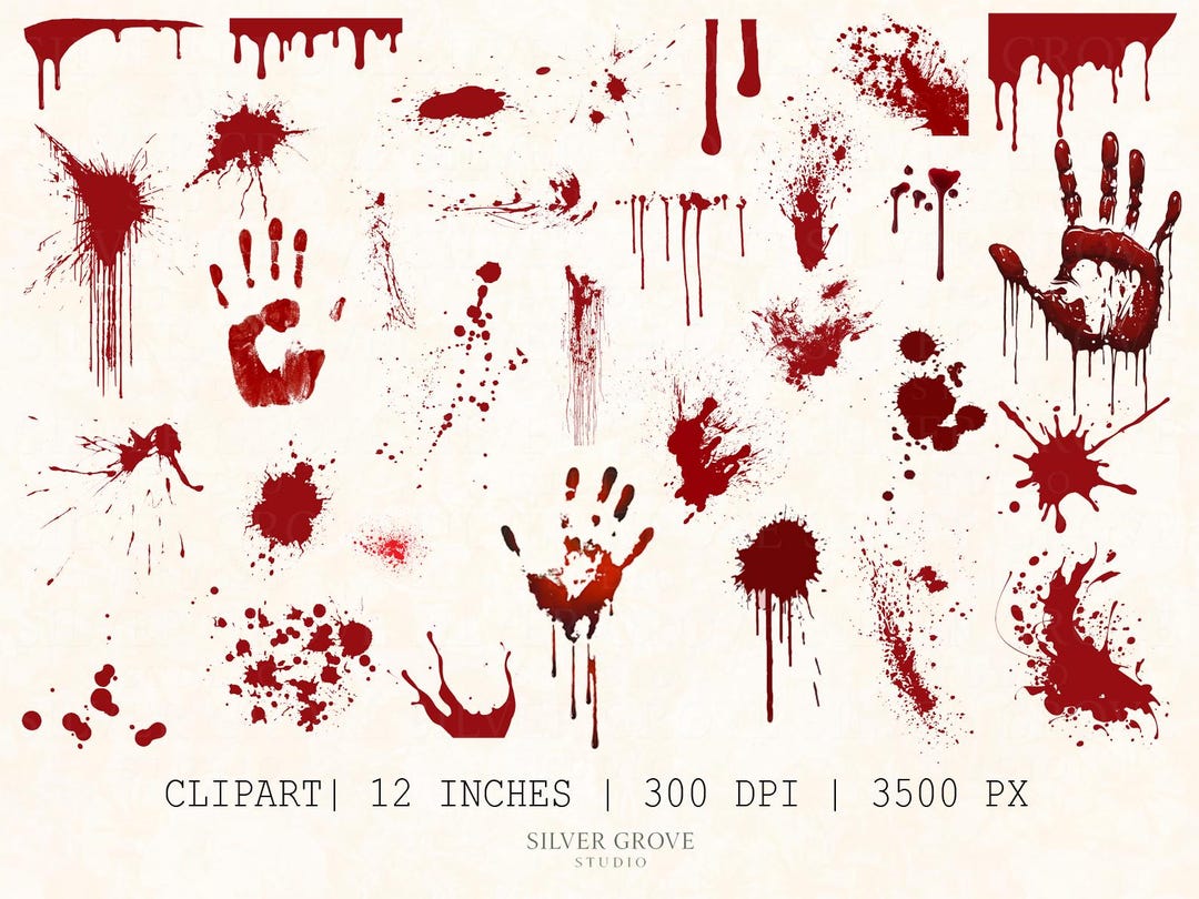 52 Blood Splatter Handprint Clipart PNG – Scary Horror Halloween Drips ...