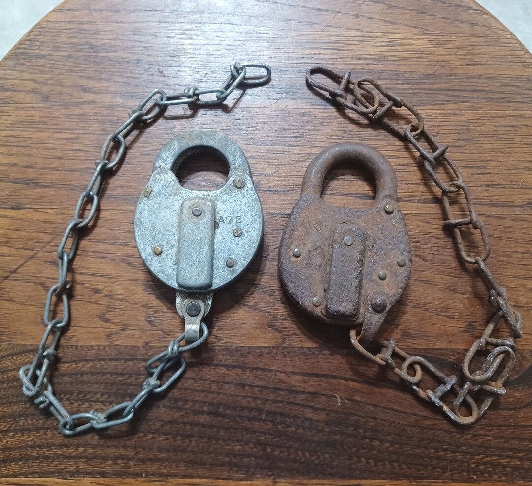 Yale CNR Railroad Lock & 1 Very Rusty Railroad Lock Both With Chains ...