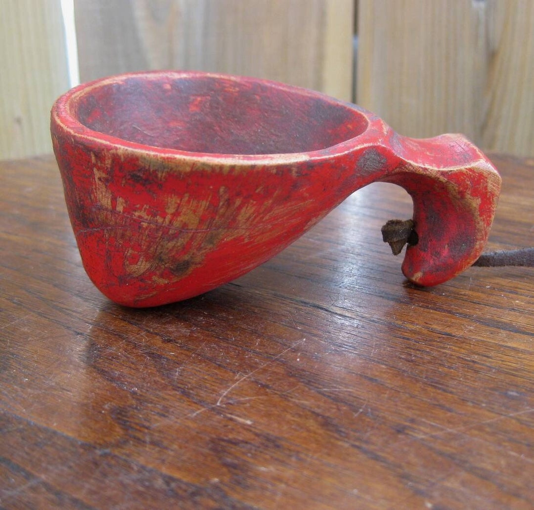 Antique Canoe Belt Cup Carved Wood With Red Paint Hunter Fisherman ...