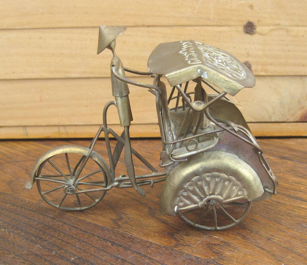 Vintage Brass Rickshaw Bike Tricycle Ricksha Pedicab Figurine Home ...