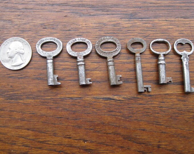 Lot of 6 Antique Rusty Skeleton Keys Hollow Barrel 3 Are Eagle Lock Co ...