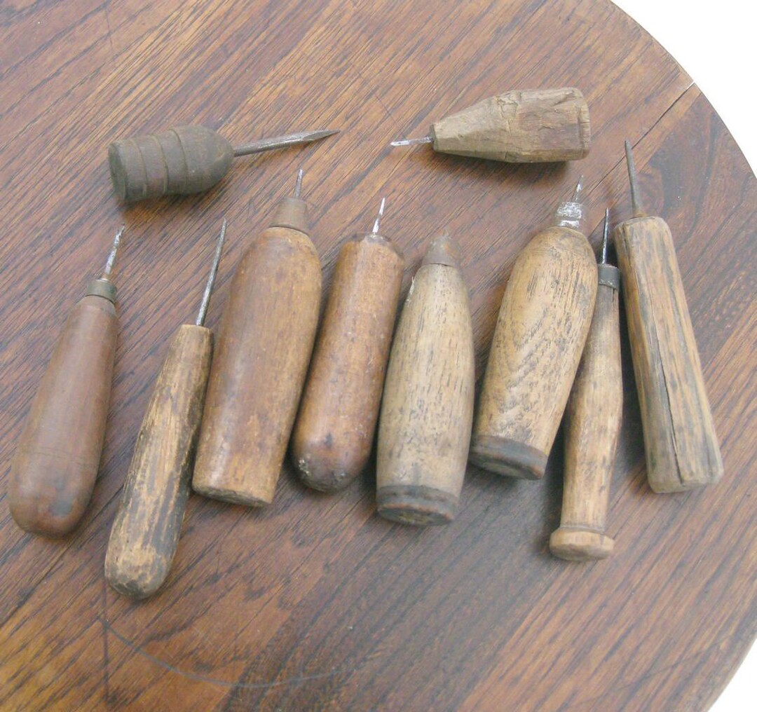 Lot of 10 Scratch Awls Picks With Wood Handles Vintage Antique Leather ...