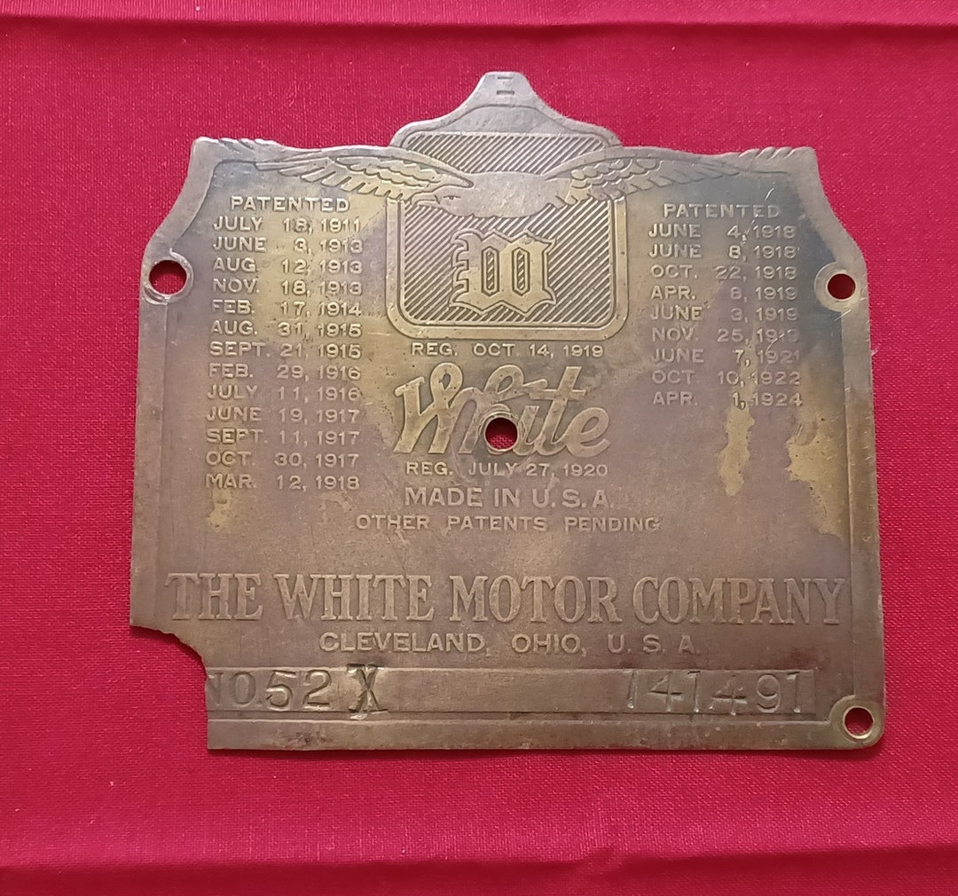 White Motor Co Truck Brass Name Plate Id Tag Emblem Vintage ...