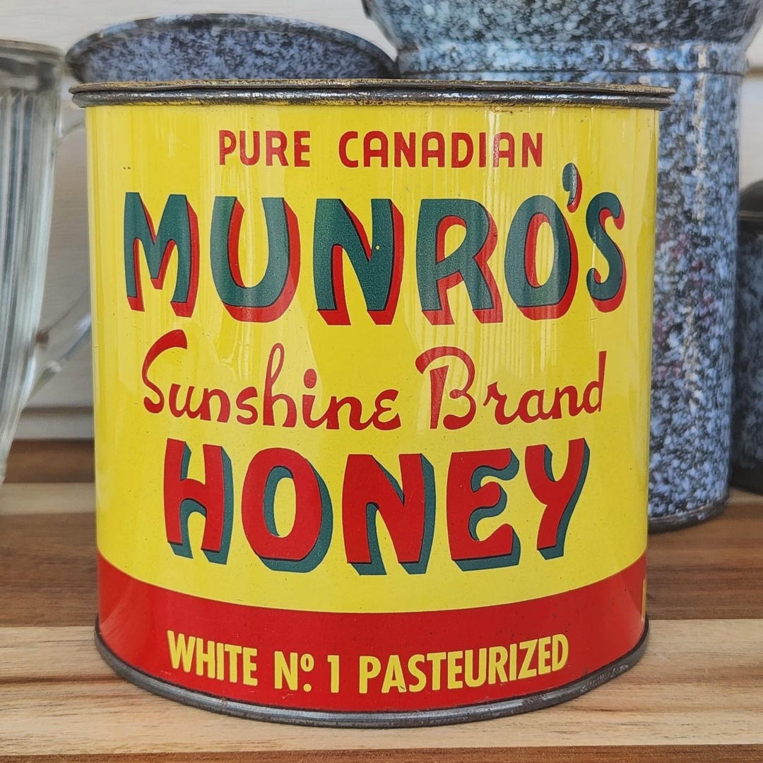 Vintage Munro's Sunshine Brand Honey Tin 4 Lbs. Alvinston Ontario ...