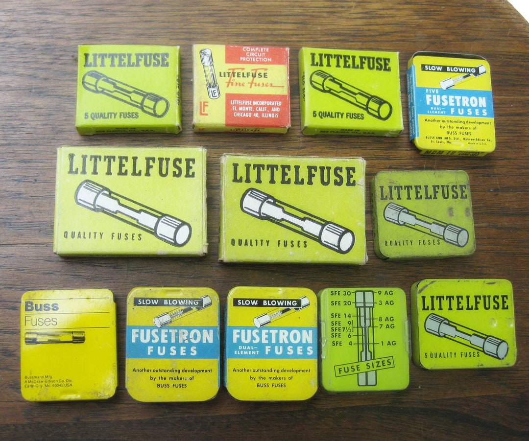 Vintage Fuse Boxes Tins Lot of 12 Advertising Littlefuse, Fusetron Buss ...
