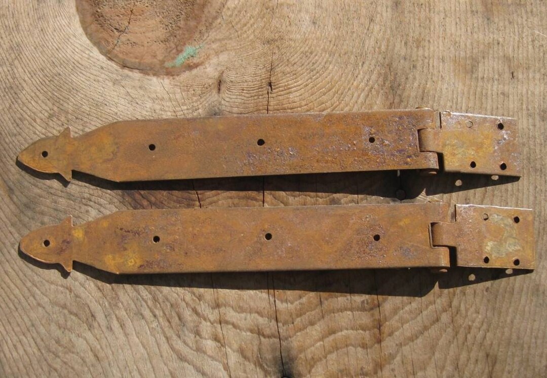 Pair Rusty Strap Hinges Hand Forged Vintage Barn Door Church Trunk ...
