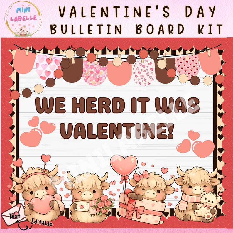 Valentine's Day Highland Cow Bulletin Board Kit (digital Download) - Etsy