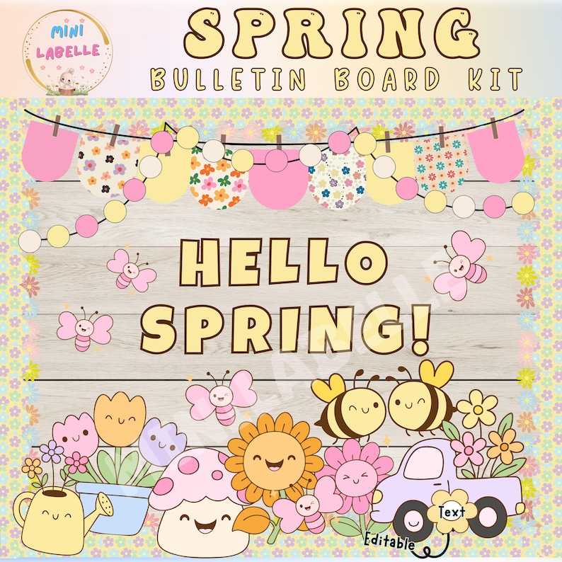 Hello Spring Bulletin Board Kit | Bee & Flower Classroom Decor ...
