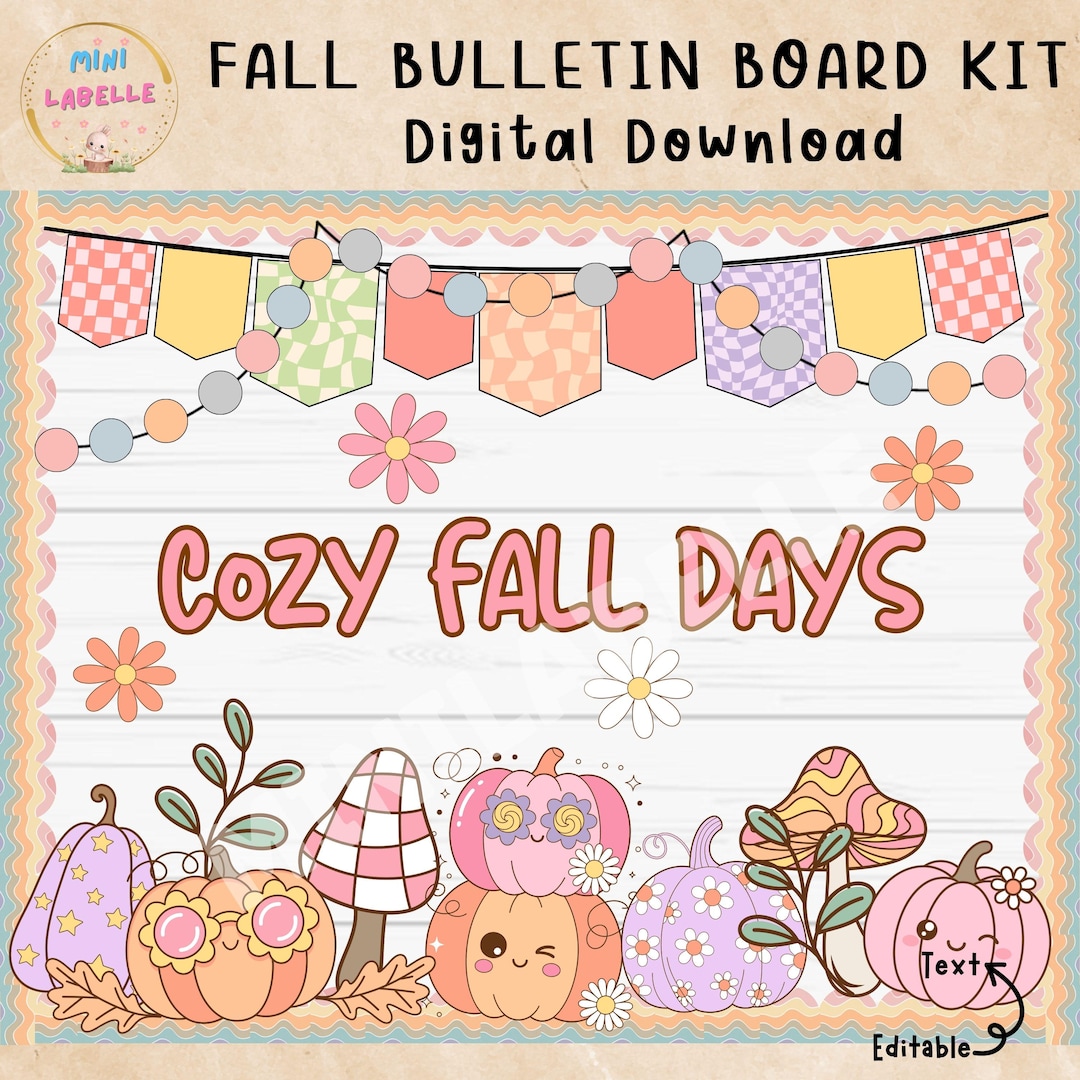 Pastel Pumpkin Fall Bulletin Board Kit: Cutesy Autumn Decor (PDF, PNG ...