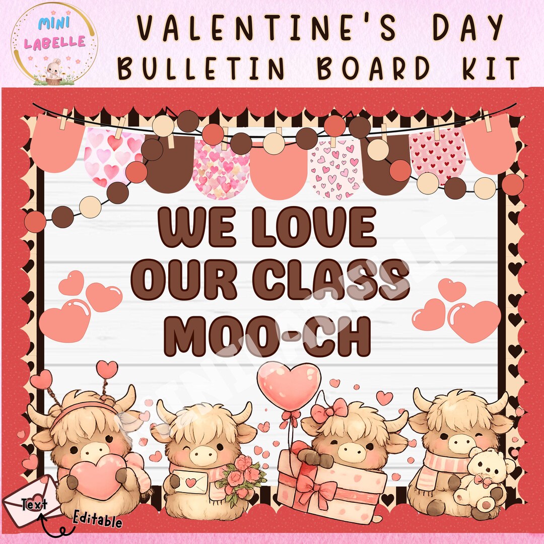 Valentine's Day Highland Cow Bulletin Board Kit (digital Download) - Etsy